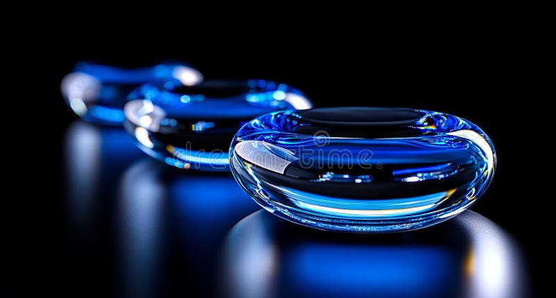 A Group of Blue Glass Objects Sitting on Top of a Table Stock Photo ...