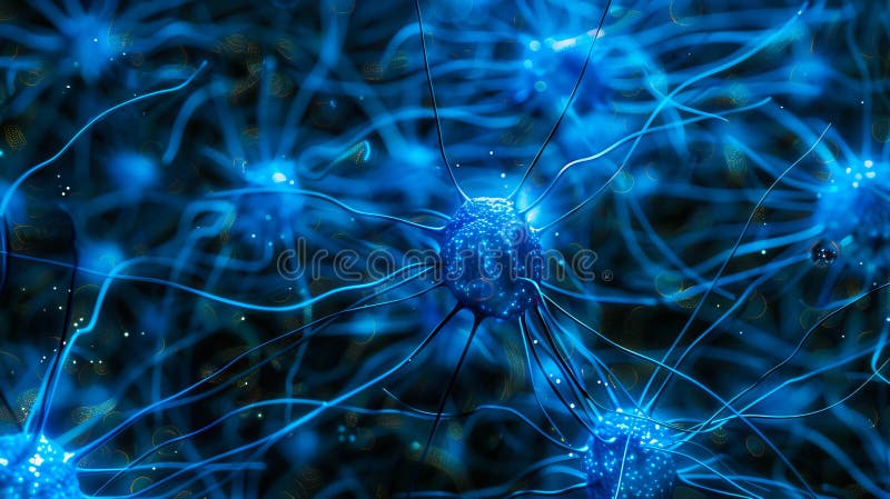 A Group of Blue Neurons in a Dark Blue Background Stock Photo - Image ...