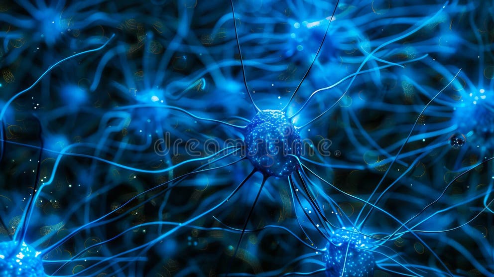 A Group of Blue Neurons in a Dark Blue Background Stock Photo - Image ...
