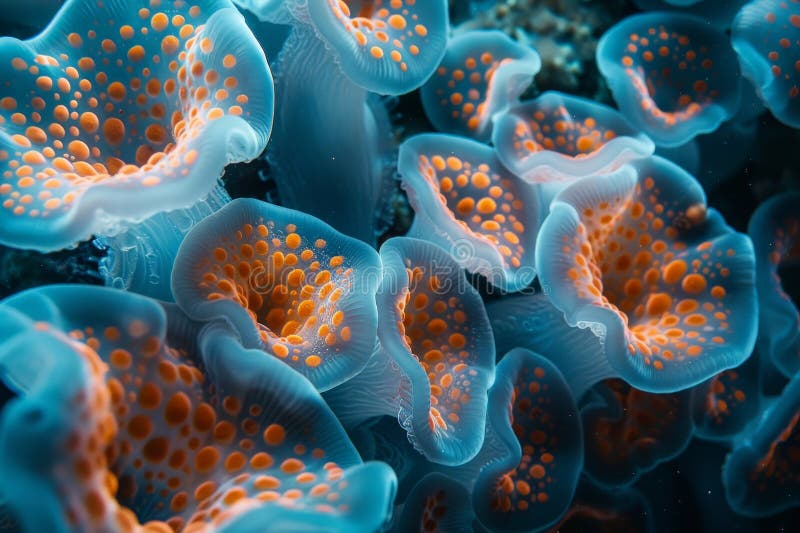 A Group of Blue and Orange Sea Creatures Stock Image - Image of blue ...