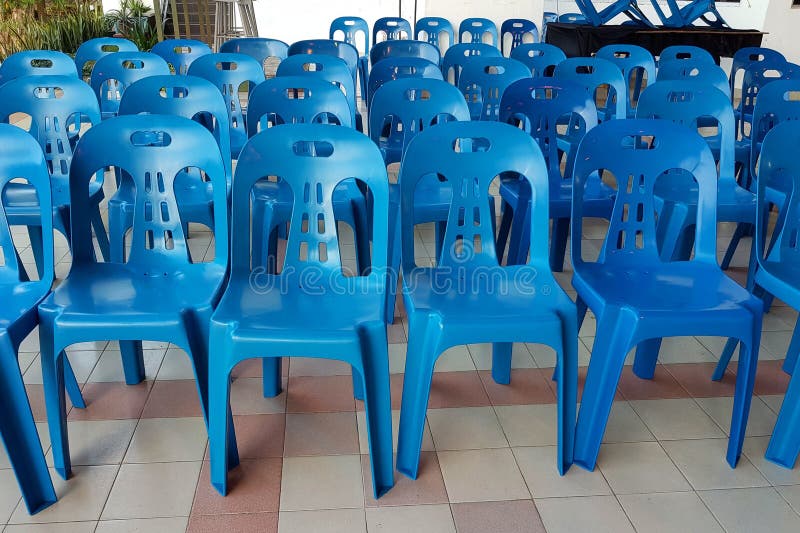 Group of Blue Plastic Chairs Stock Photo - Image of seating, plastic ...