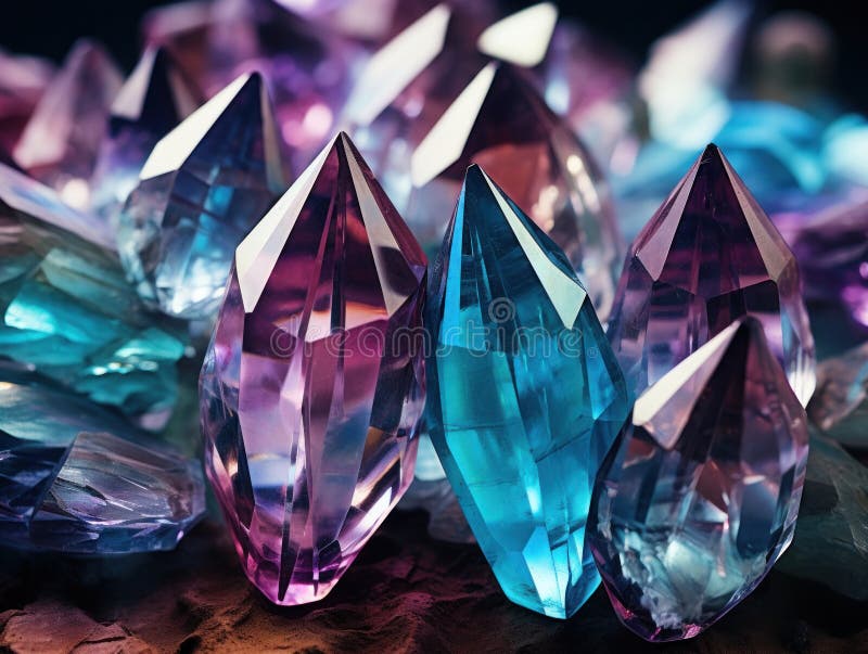 A Group of Blue and Purple Crystals Stock Illustration - Illustration ...