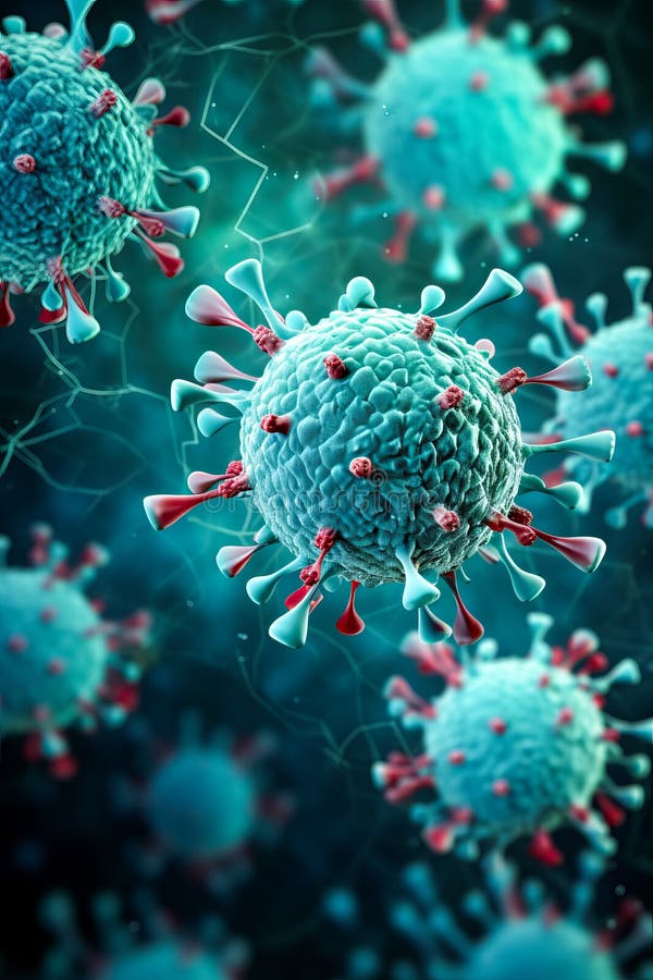 Group of Blue and Red Corona Coronas with Red Blood. Generative AI ...