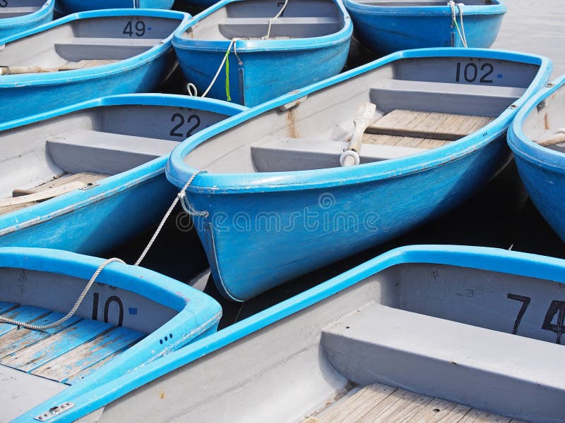 Group of Blue Rowboat at River Stock Image - Image of harbor, river ...