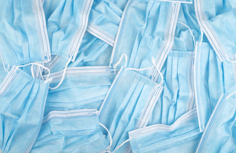 A Group of Blue Single-use Protection Masks Stock Photo - Image of ...
