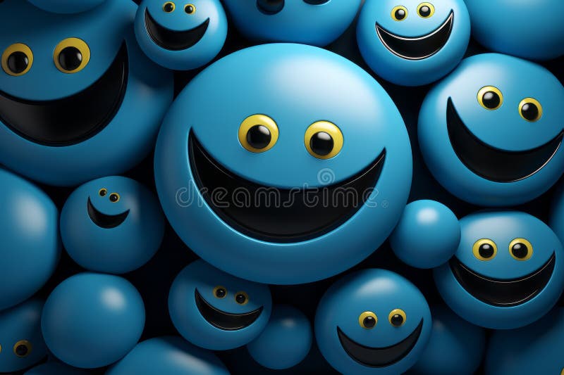 A Group of Blue Smiley Faces with Yellow Eyes Stock Illustration ...