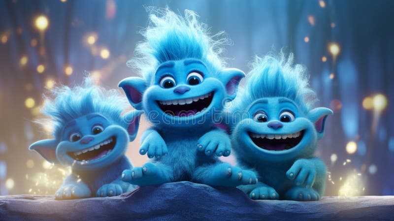 Group of Blue Trolls Sitting on a Rock Stock Illustration ...