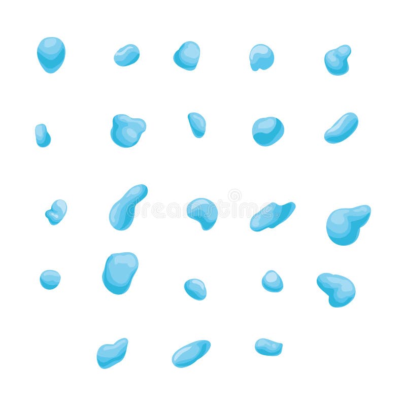 Group of Blue Water Droplets in Cartoon Style on White Background ...