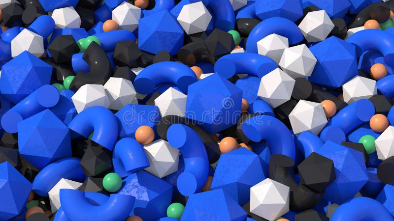 Group of Blue, White, Black Geometric Shapes. Abstract Illustration, 3d ...