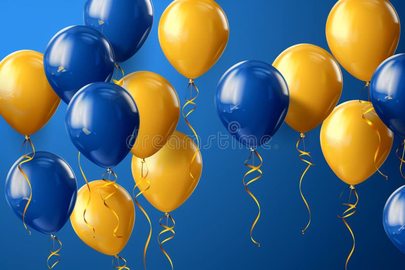 Group of Blue and Yellow Balloons on Blue Background Stock Photo ...