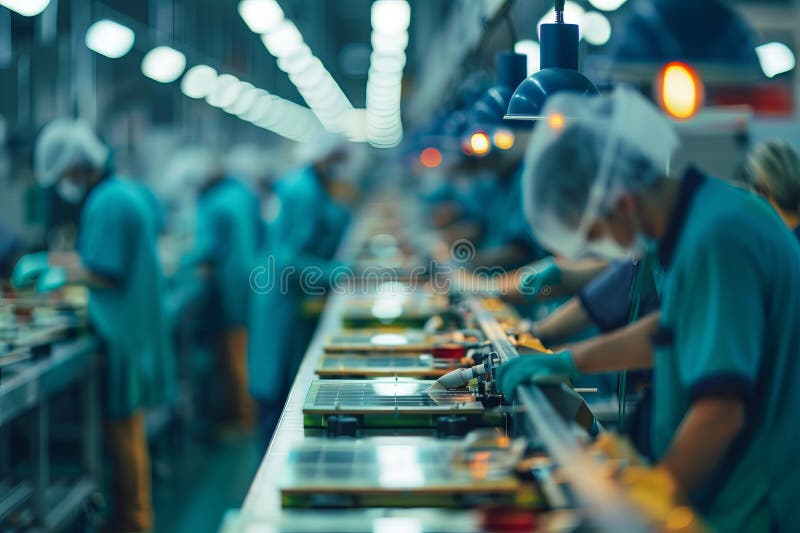 A Group of Blurred Workers Working Orderly on an Assembly Line Stock ...