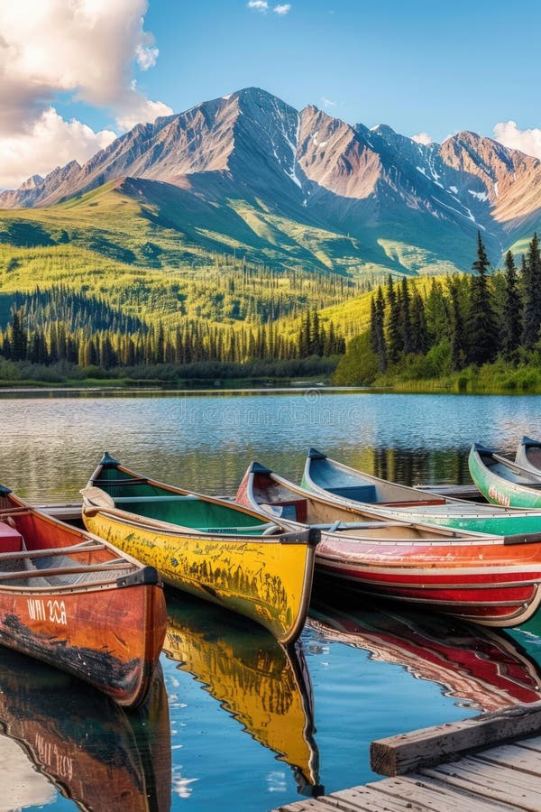 A Group of Boats Floating Peacefully on the Surface of a Calm Lake ...