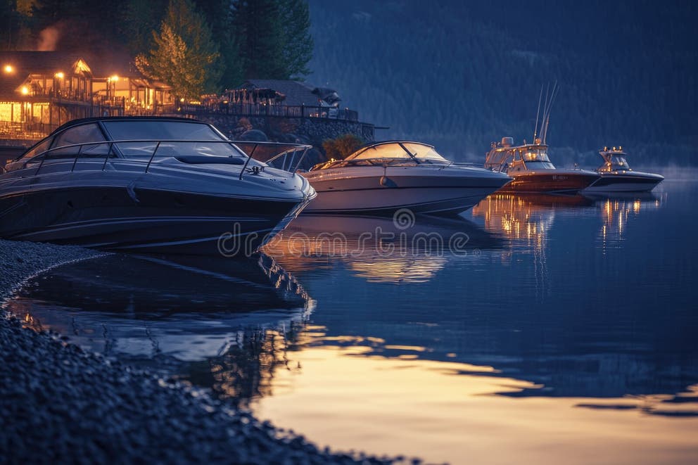 A Group of Boats Resting on the Surface of Calm Water Stock Image ...