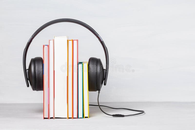 Group of Books with the Earphones. Audiobooks Concept Stock Photo ...