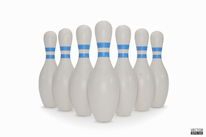 Group of Bowling Pins. Realistic Bowling Pins with Blue Stripes ...