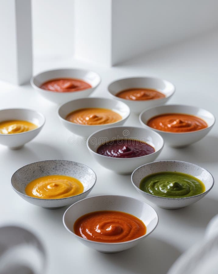 A Group of Bowls Filled with Different Types of Sauces Stock Image ...