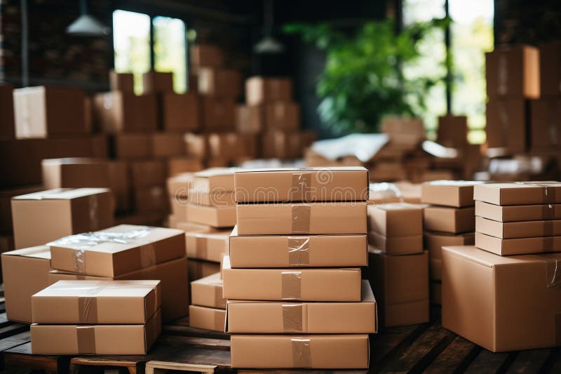 A Group of Boxes Neatly Stacked on a Table Stock Illustration ...