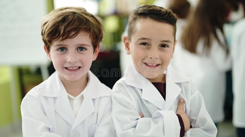 Group of Boys Scientists Students Smiling Confident Standing with Arms ...