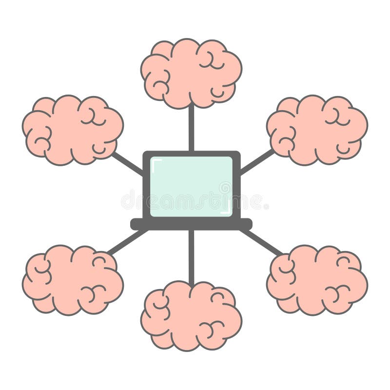 Group of Brains Connection and Laptop Network Communication and Webinar ...
