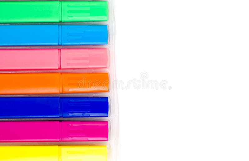 Group of Bright Color Markers on White Background Stock Image - Image ...
