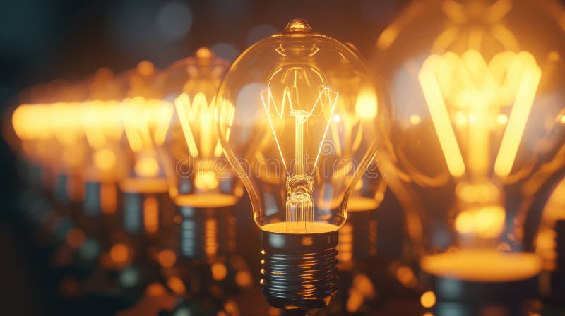 Group of Bright Glowing Light Bulbs. New Idea or Thinking Concept Stock ...