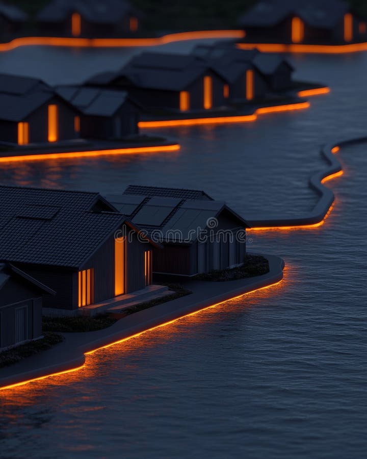 A Group of Bright House Icons on a Dark Surface, Symbolizing Warmth and ...