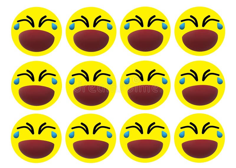 A Group of Bright Yellow Emoticon Smiley Icon of a Crying Face with ...