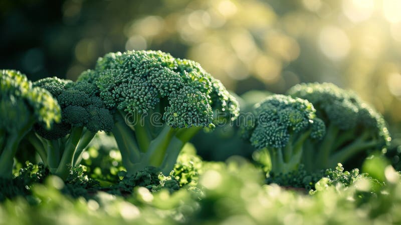 A Group of Broccoli Plants Growing in a Field with Sunlight, AI Stock ...
