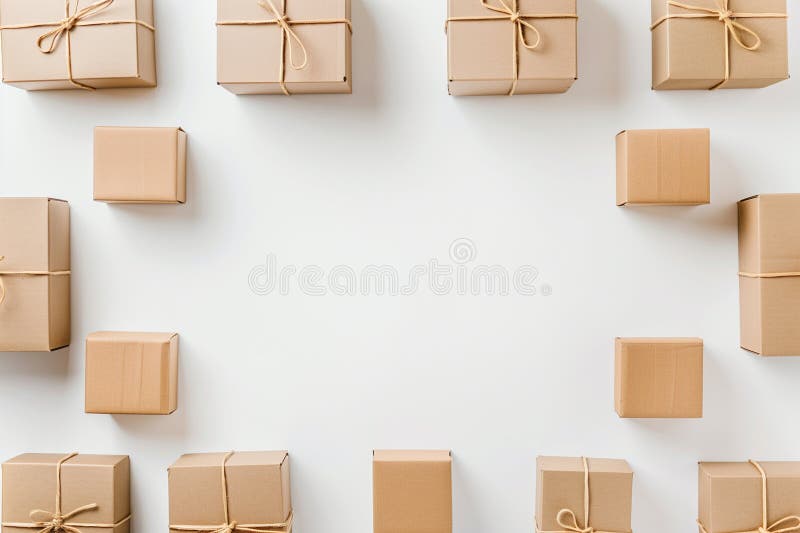 Group of Brown Boxes Tied with String Stock Illustration - Illustration ...