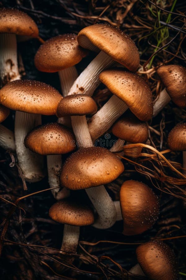 A Group of Brown Mushrooms on the Ground Stock Illustration ...