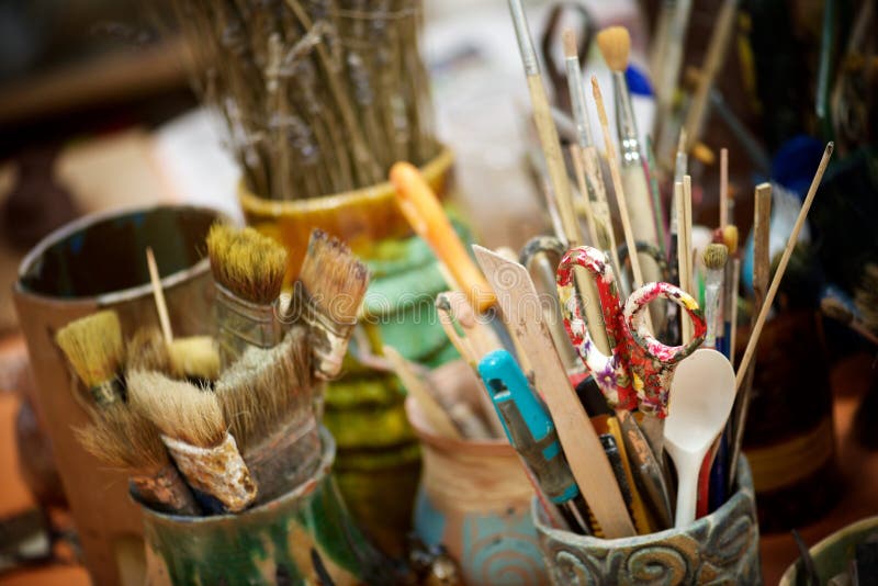 Group of tools stock image. Image of artist, craft, paintbrush - 114631457