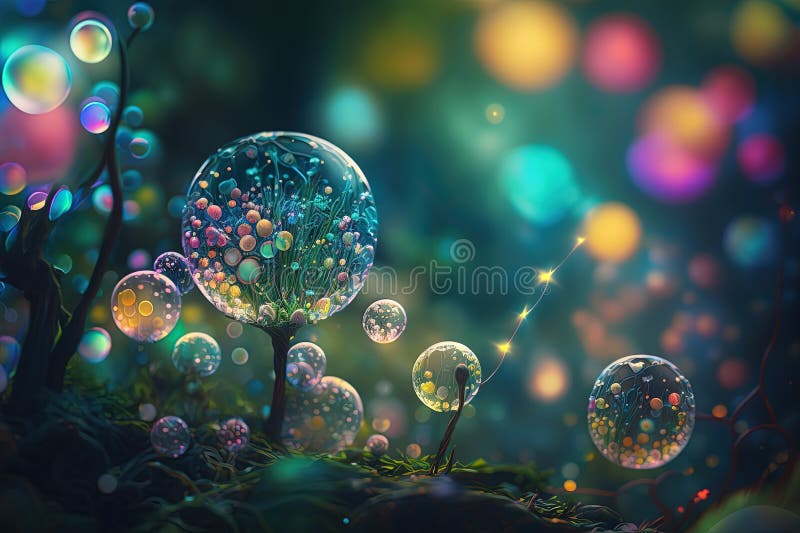A Group of Bubbles Floating on Top of a Grass Covered Field. Generative ...