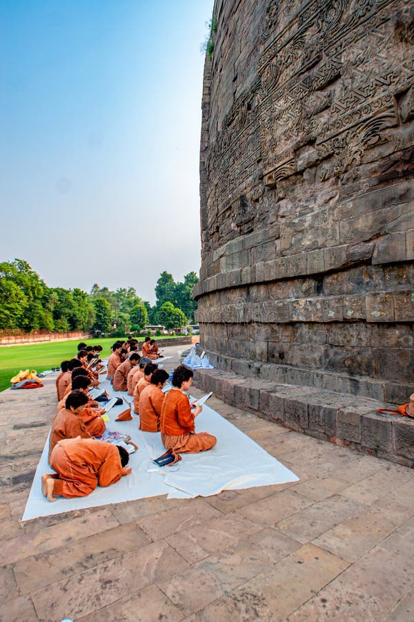 Group of Buddhist Monks Perform Religious Activity at Dhamekh Stupa ...