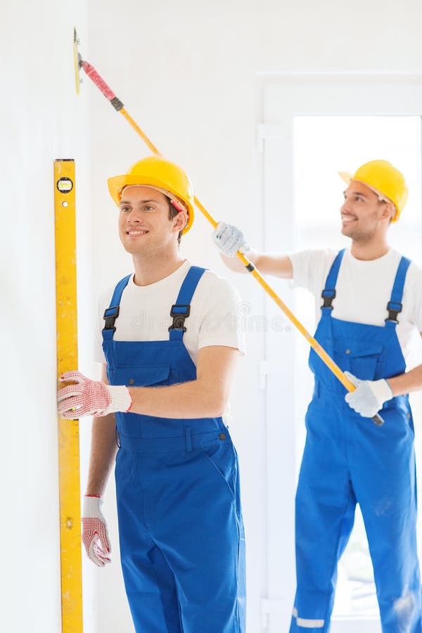 Group of Builders with Tools Indoors Stock Image - Image of painter ...