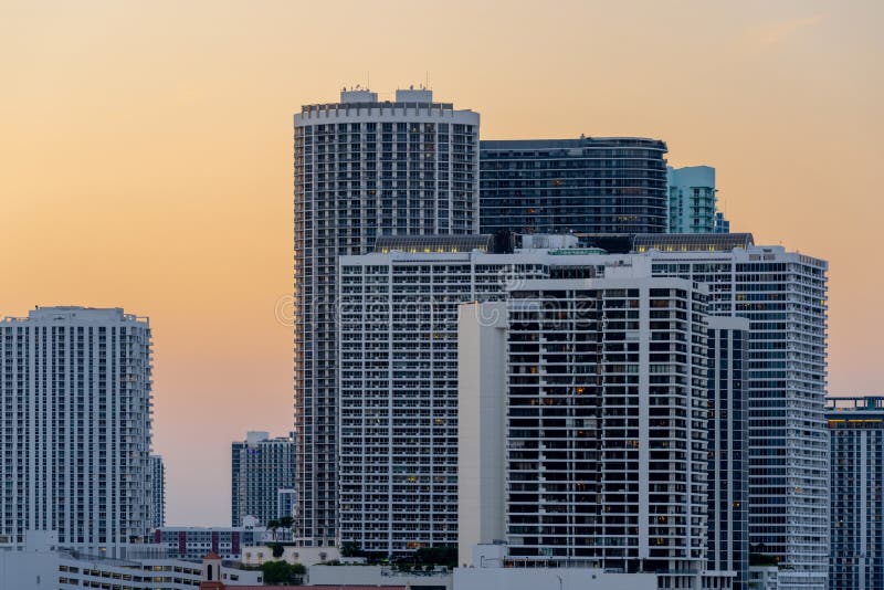 Group of Buildings in Miami at Golden Hour Sunset Edgewater District ...