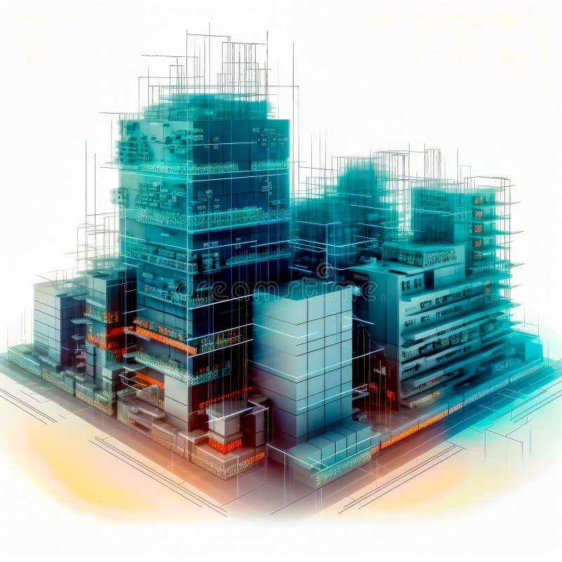 Group of Buildings with Scaffolding Around Them on White Background ...