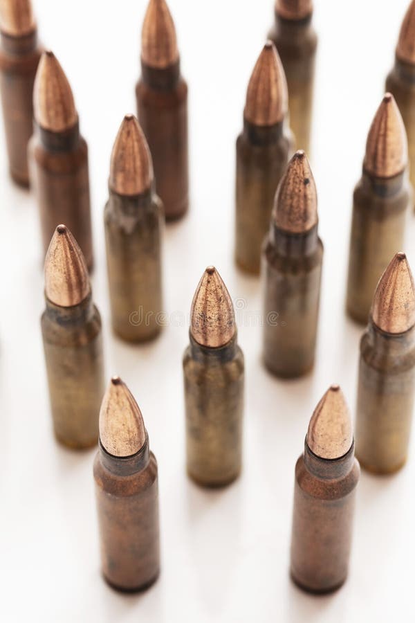 A Group of Bullet Ammunition Shells on a White Background Stock Image ...