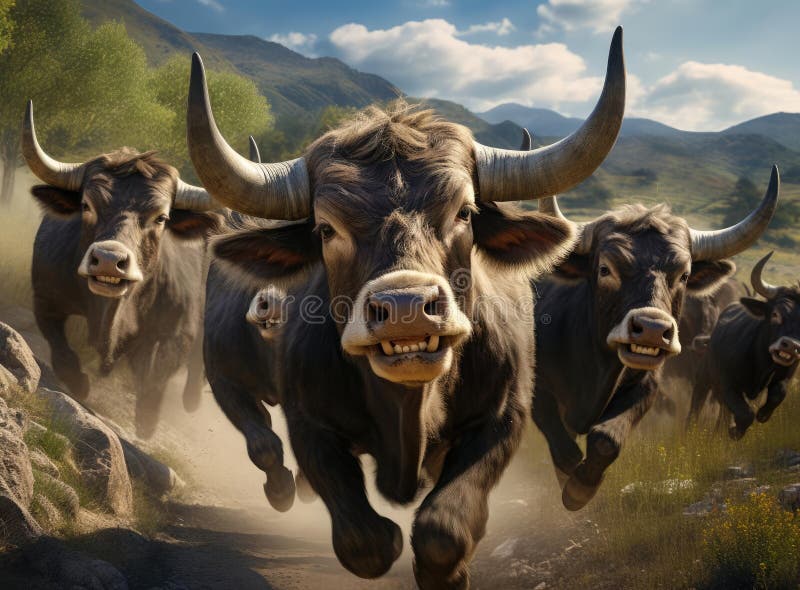 A Group of Bulls Looking at the Camera Stock Illustration ...