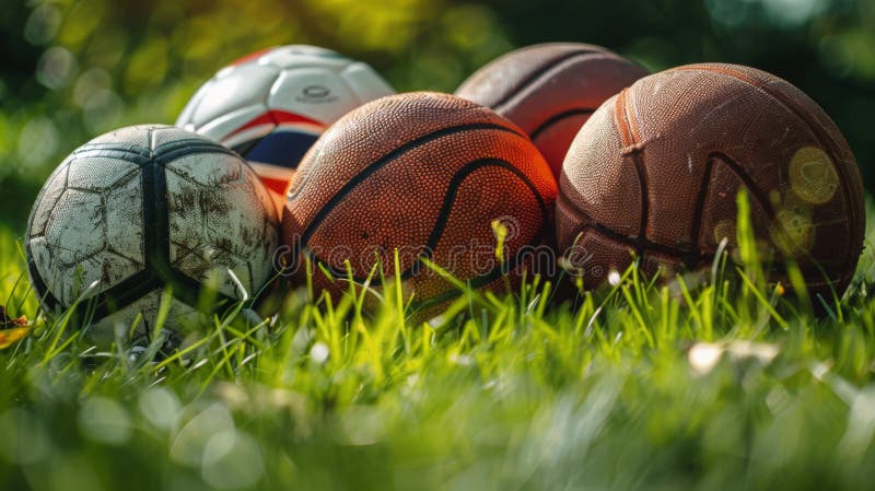 A Group of a Bunch of Different Sports Balls Sitting in the Grass, AI ...