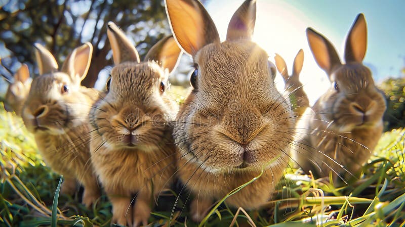 A Group of Bunnies Sitting Next To Each Other in a Row Stock ...