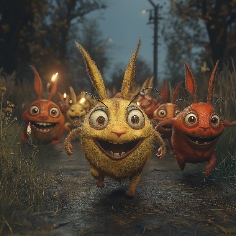 A Group of Bunny Looking Creatures Races Each Other on a Field during ...