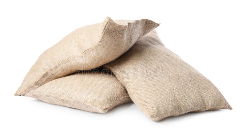 Group of Burlap Sacks Isolated on White Stock Image - Image of textile ...