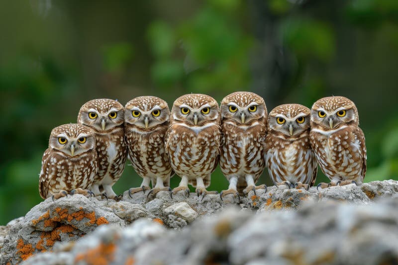 Group of Burrowing Owls (Athene Cunicularia) in Nature Stock Photo ...