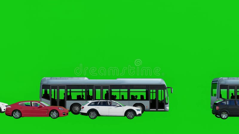 Group of Bus and Car Moving Isolated on Green Screen Background Stock ...