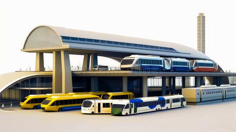Group of Buses Parked in Front of Train Station. Generative AI Stock ...