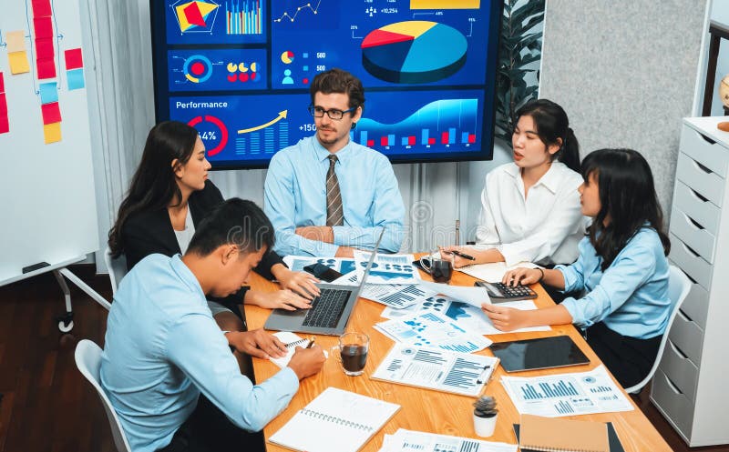 Group of Business Analyst Team Analyzing Financial Data Report ...