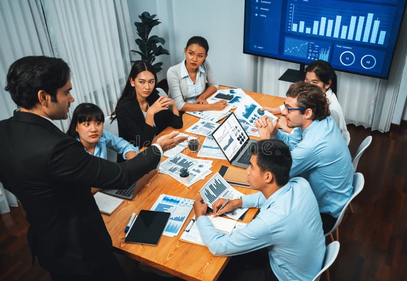 Group of Business Analyst Team Analyzing Financial Data Report ...