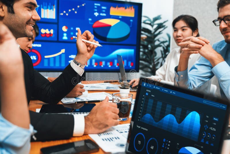 Group of Business Analyst Team Analyzing Financial Data Report ...