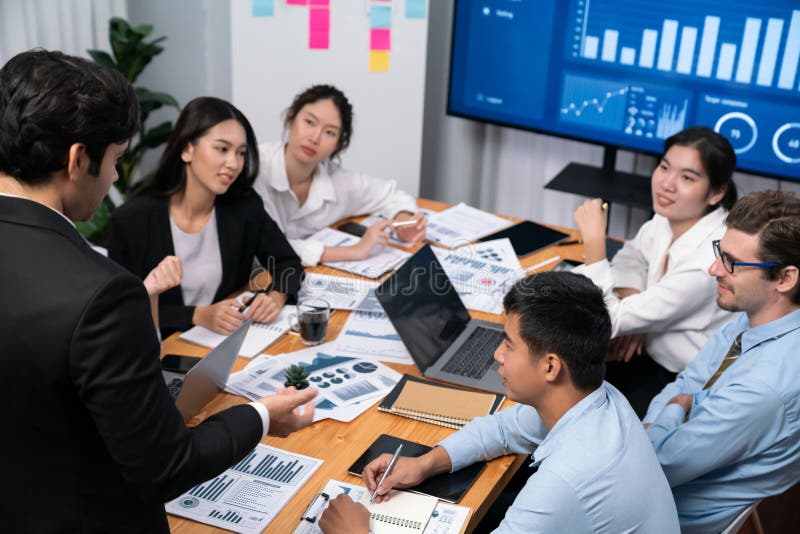 Group of Business Analyst Team Analyzing Financial Data Report ...