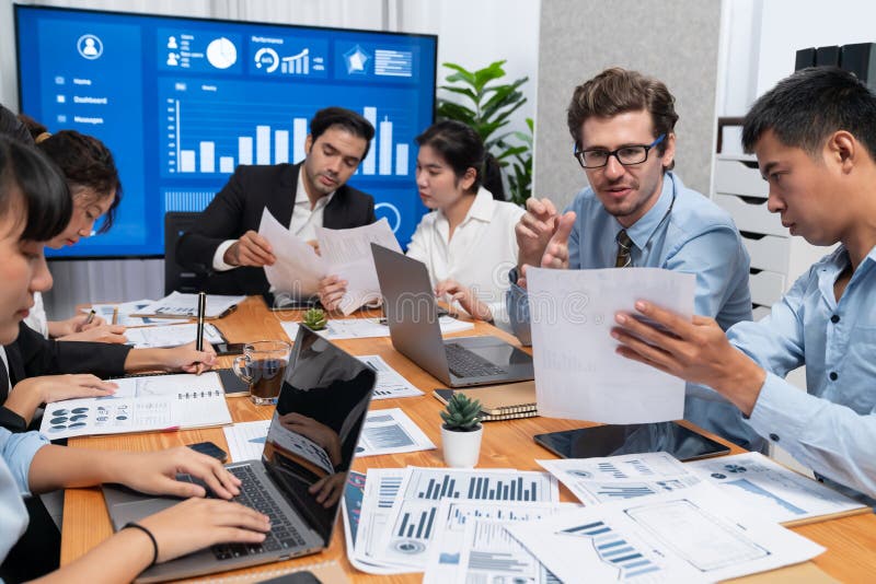 Group of Business Analyst Team Analyzing Financial Data Report ...